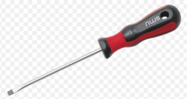 Odvijač ravni 1,2x6,5 mm dužine 150/255 mm sa kaljenim i hromiranim sečivom od hrom-vanadijum čelika, crnim vrhom i ergonomskom drškom NWS