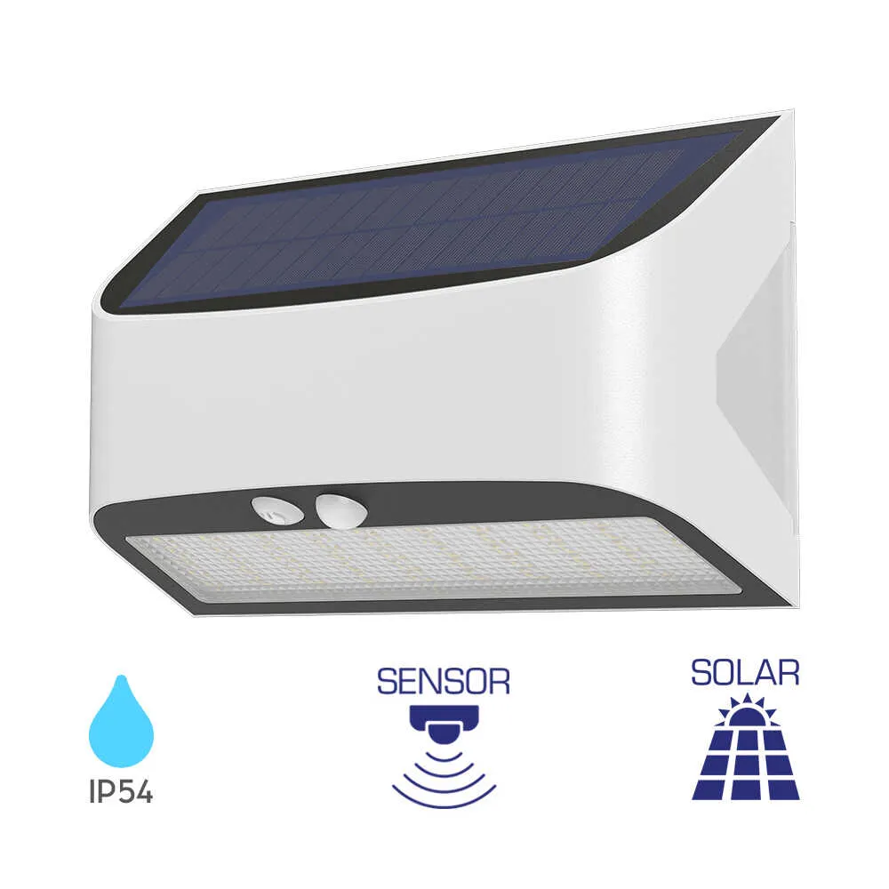 SOLARIS W1B BELA 6W 6500K IP54 SOLAR WALL LIGHT
