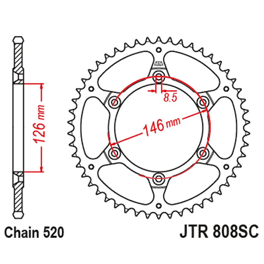 Zadnji lančanik JT JTR808-51SC (520) 51 zub