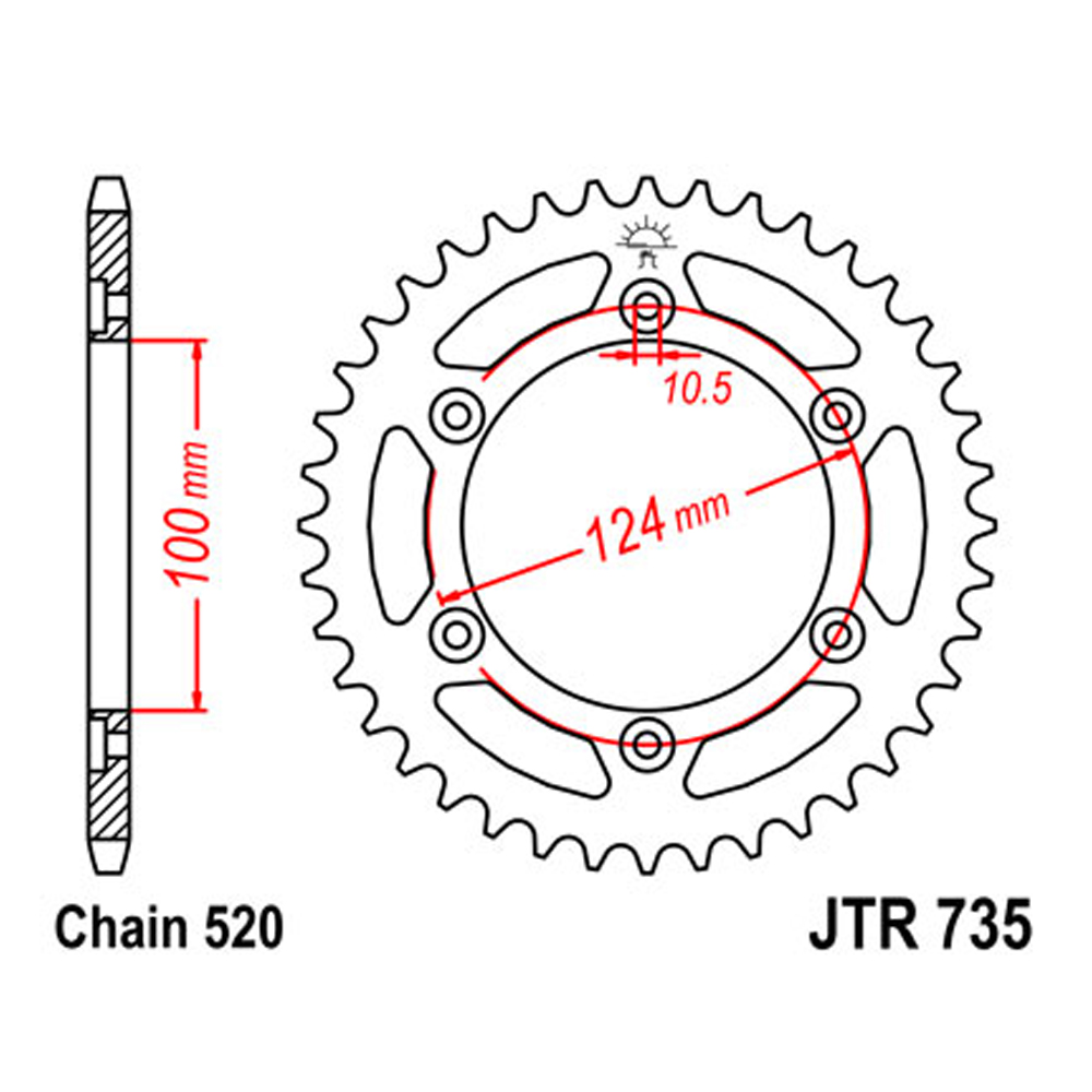 Zadnji lančanik JT JTR735-45 (520) 45 zuba