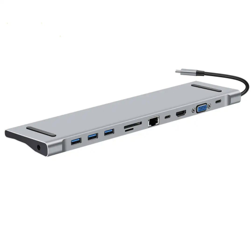 Tip C HUB Kettz KT-1101G 111 4K HDMI VGA USB*3 SDTF USB-CPD AUX LAN