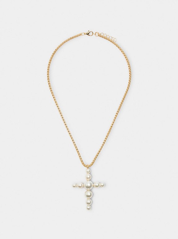 SHORT NECKLACE WITH CROSS PENDANT WITH PEARLS