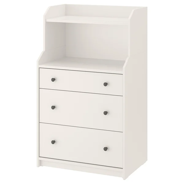 Komoda s 3 fioke i policom, bela, 70x46x116 cm