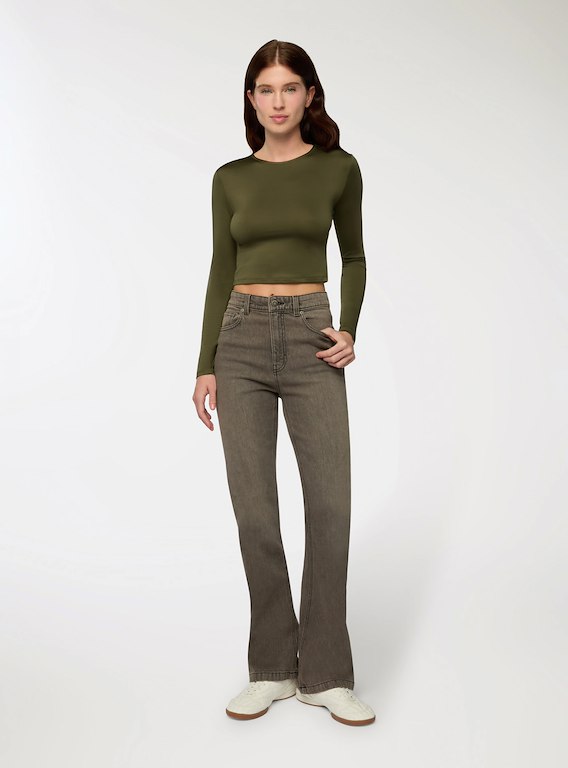 Elastična kratka majica (crop top) Vojnička tamnozelena