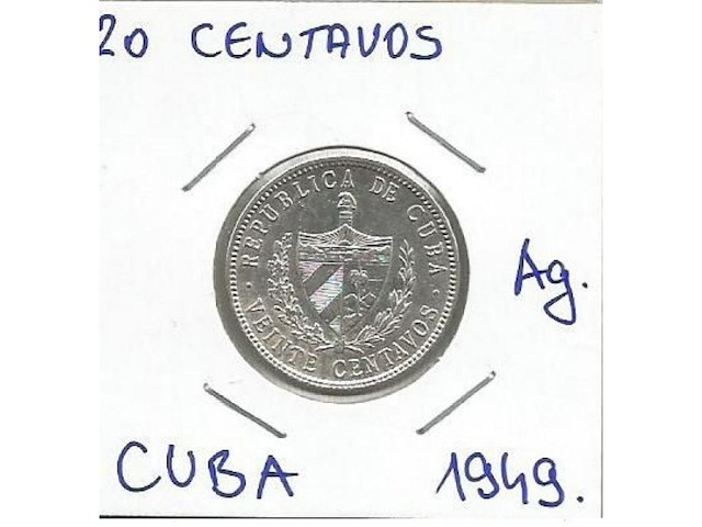 gh5 Cuba 20 centavos 1949. Ag silver Kuba