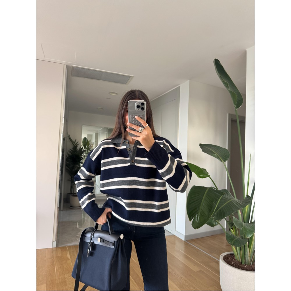 Everyday Stripe Sweater Navy Blue