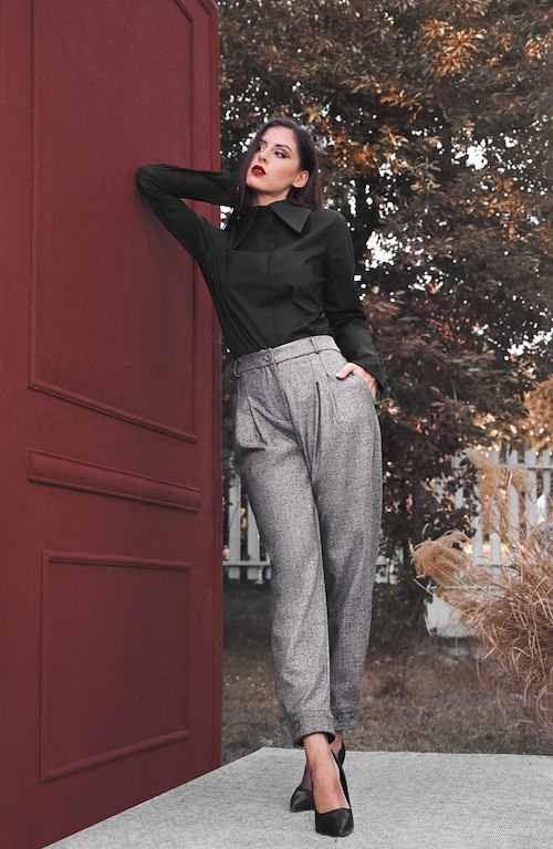Sive pantalone visokog struka J5P2394