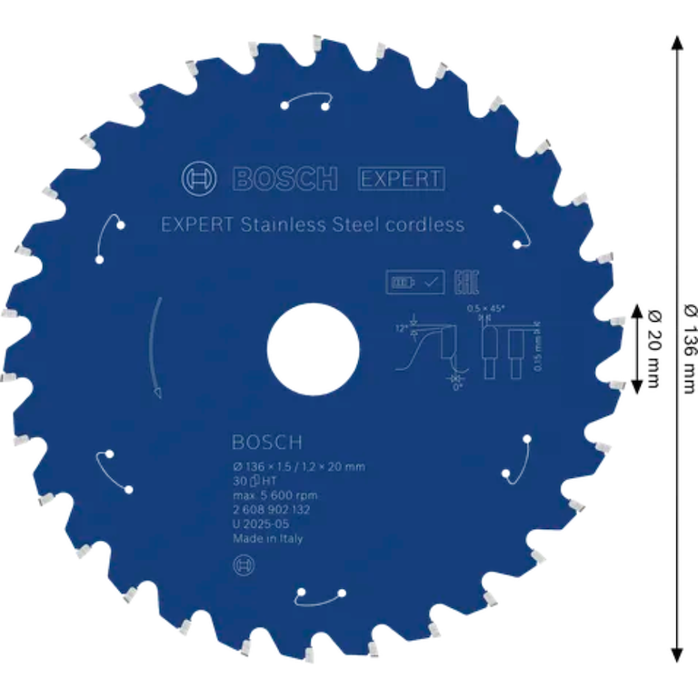 Bosch – EXPERT List kružne testere za nerđajući čelik za akumulatorske alate 140x20x1.5/1.2x30T – 2608902133