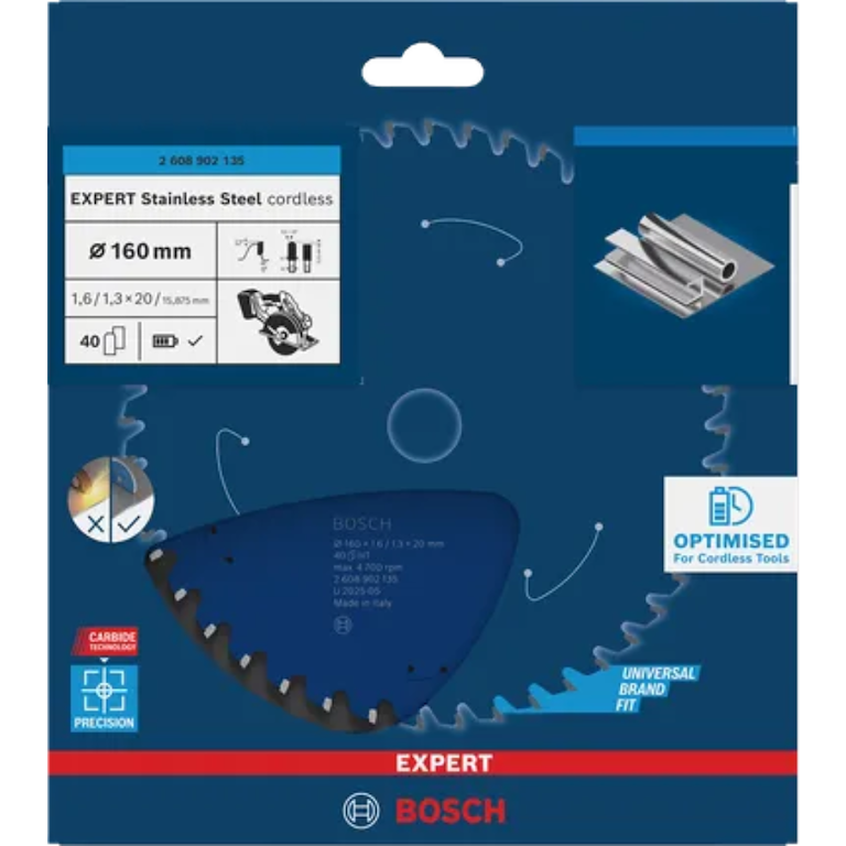Bosch – EXPERT List kružne testere za nerđajući čelik za akumulatorske alate 160x20x1.6/1.3x40T – 2608902135