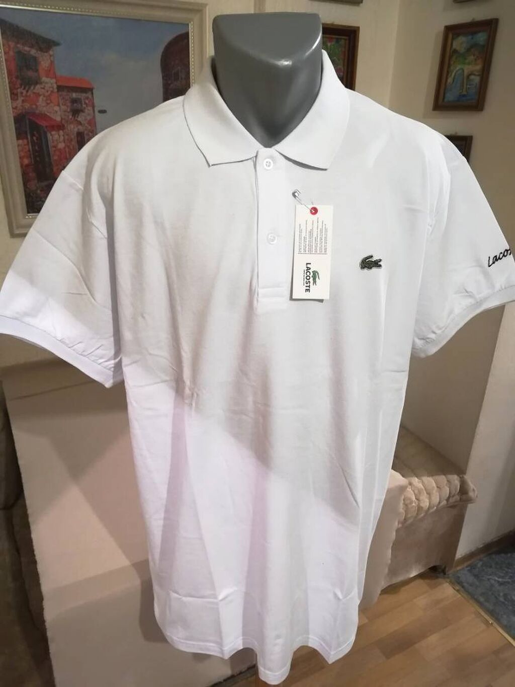 Nova muska pamucna markirana majica sa kragnom Lacoste Bela 4XL 5XL