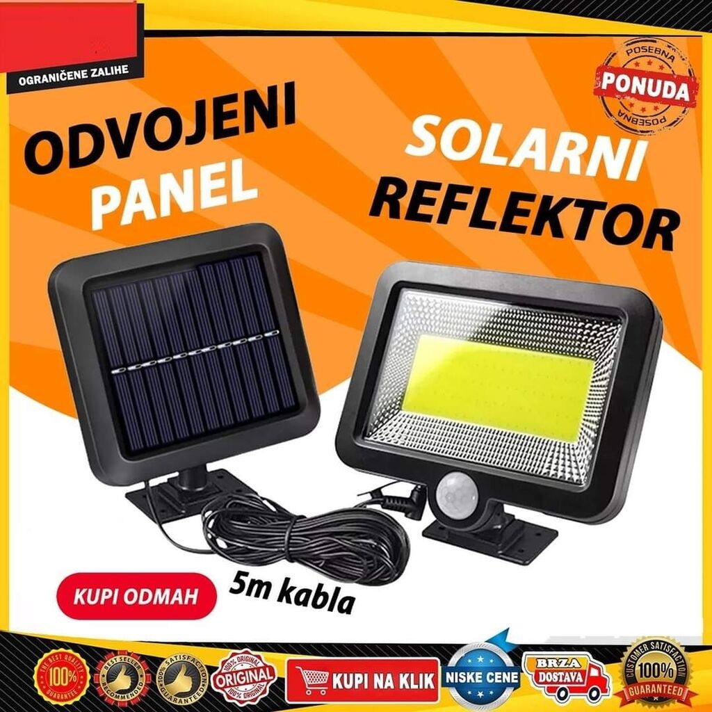 Solarni reflektor sa odvojenim panelom Veoma snažno i jako svetlo