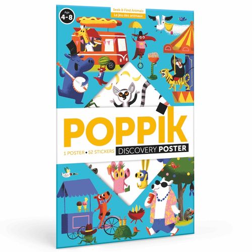 Poppik Edukativni poster sa nalepnicama Otkrića: Smešne Životinje 4-8