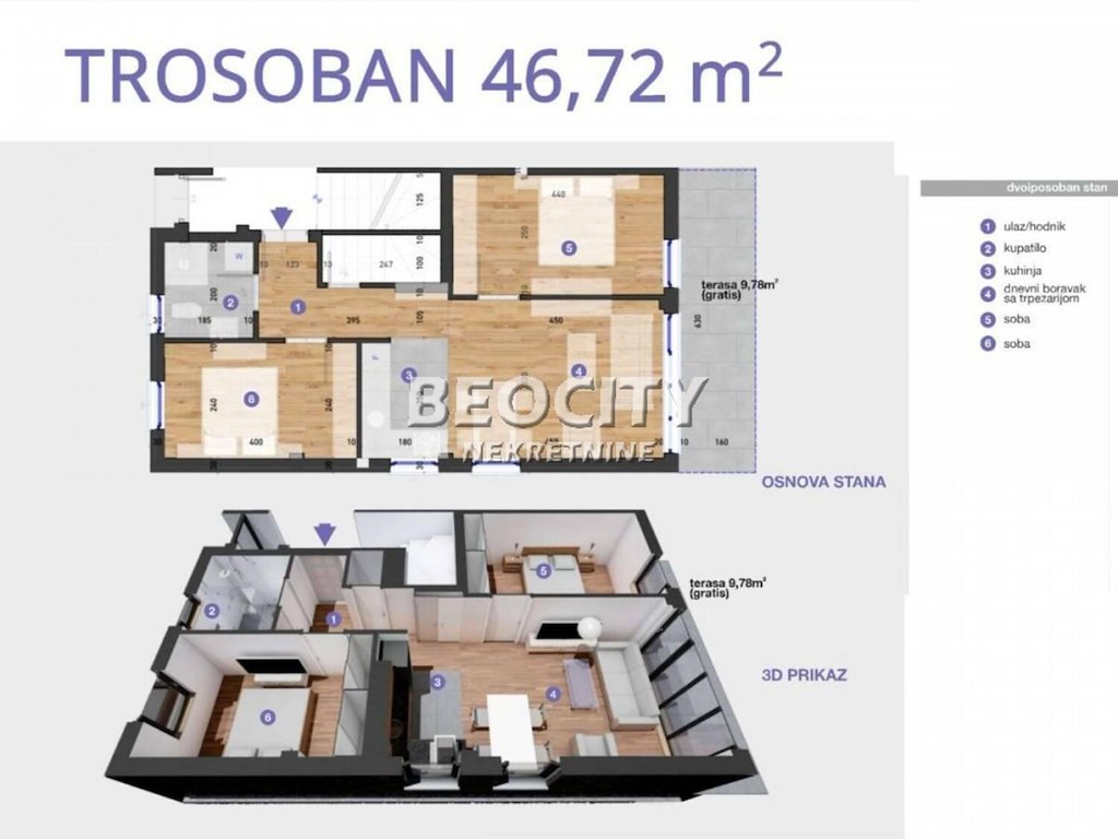 Novi Sad, Telep, Heroja Pinkija, 2.5, 47m2, 117500EUR
