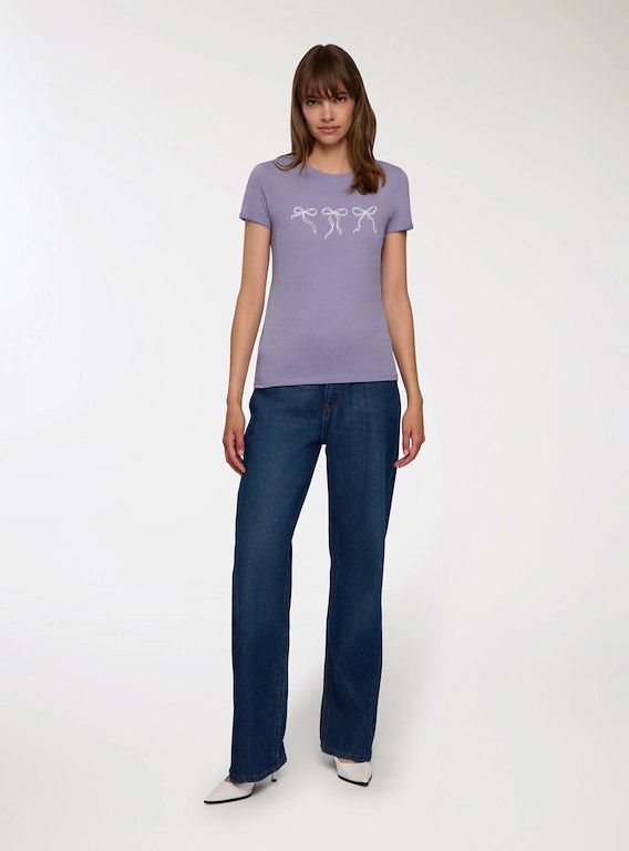 Slim fit majica sa printom mašnica Plavi teksas