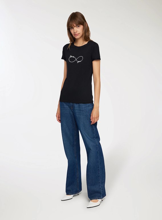 Slim fit majica sa printom beskonačnosti Crna