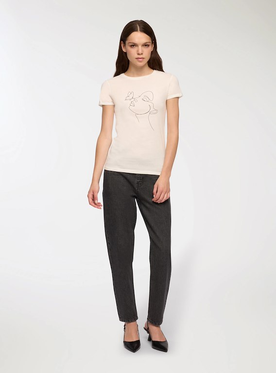 Slim fit majica sa printom lica Bela vuna