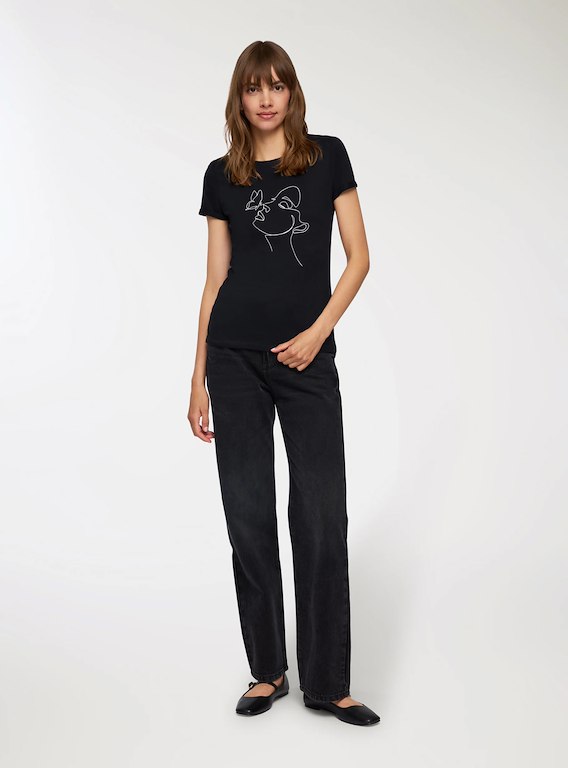 Slim fit majica sa printom lica Crna