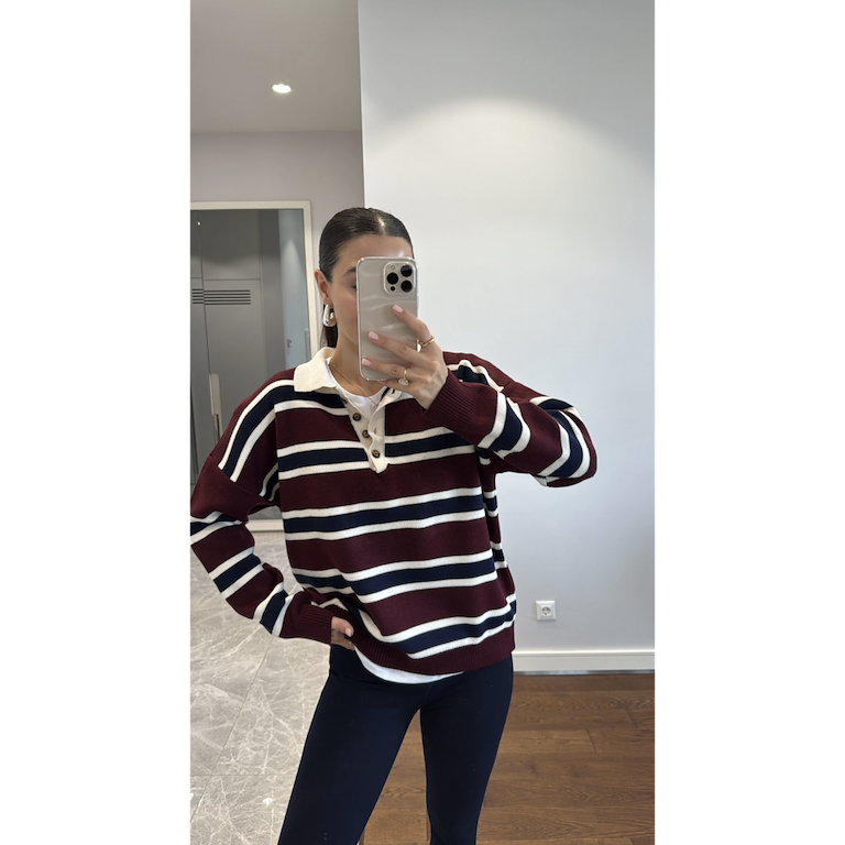 Everyday Stripe Sweater Burgundy