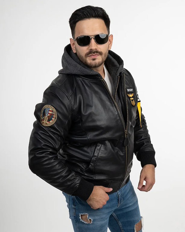 TOP GUN Muška kožna jakna 1004, Crna