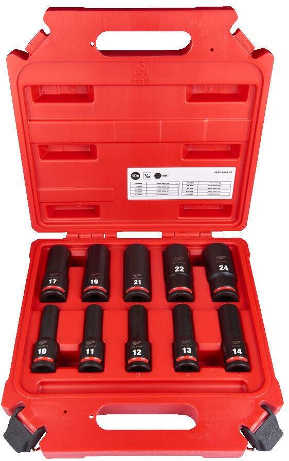 .Milwaukee 4932480457 Dugi Kovani Udarni Nasadni Ključevi 1/2" – Set 10/1 (10-24 mm)