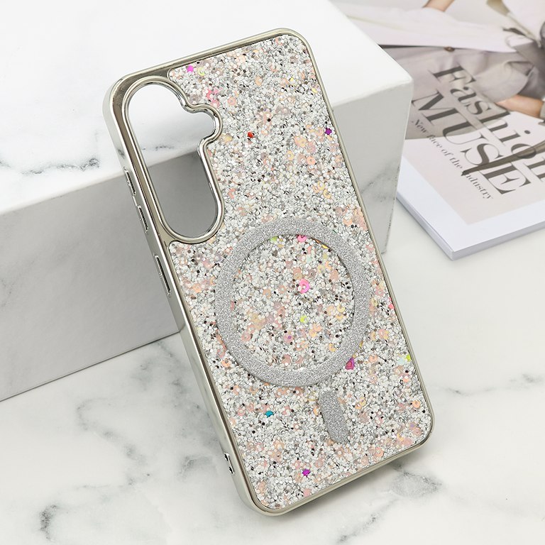 Futrola GLAM GLOW MagSafe za Samsung S921 Galaxy S24 5G/Samsung S931 Galaxy S25 5G srebrna (MS)