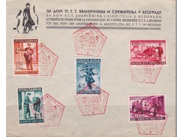 Kraljevina Jugoslavija 1940 Za dom PTT radnika FDC