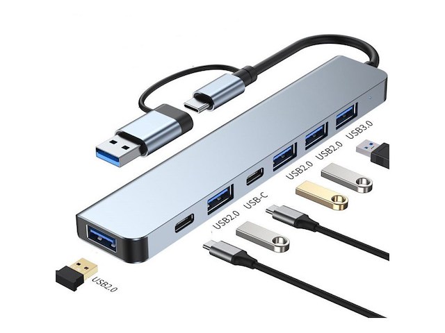 E-Green Adapter USB 3.0/USB 3.1 tip C (M) - USB 3.0 + 4 x USB 2.0 + 2 x tip C (7 u 2)