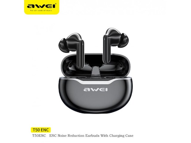 Awei Bluetooth Slušalice Bubice T50 ENC, crne