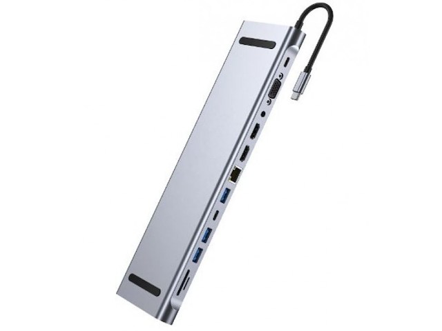 E-Green Adapter USB 3.1 tip C (M) - 2 x HDMI + VGA + 3 x USB 3.0 + 2 x tip C + RJ45 (F) + SD/TF + PD 100W (12 u 1)