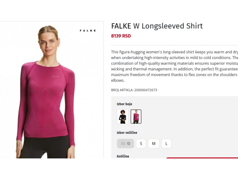 FALKE WARM majica XS-S novo SA ETIKETOM