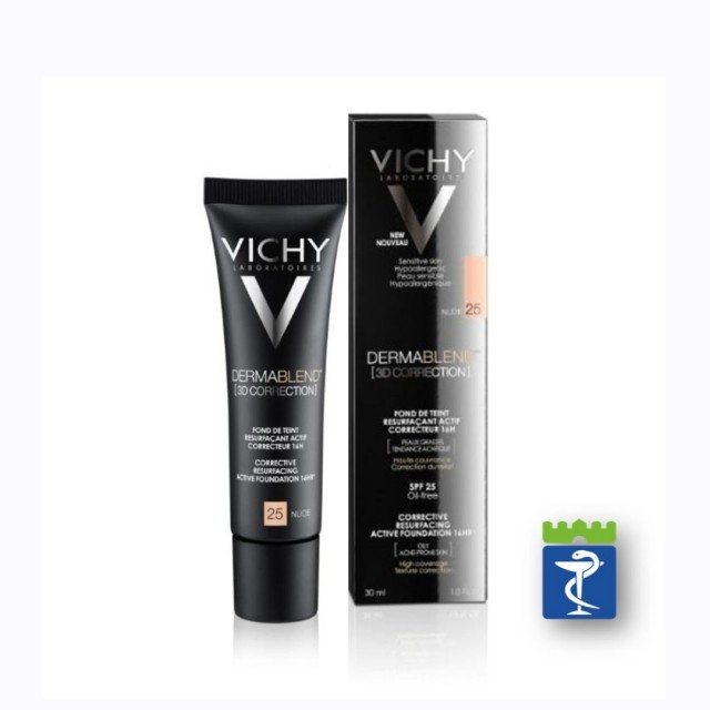 VICHY DERMABLEND 3D KOREKTIVNI TEČNI PUDER, NIJANSE 25 NUDE, 30ML