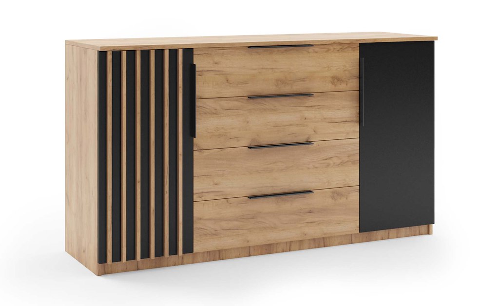 Sorento komoda 2 vrata + 4 fioke 160x48x89 cm hrast/crna