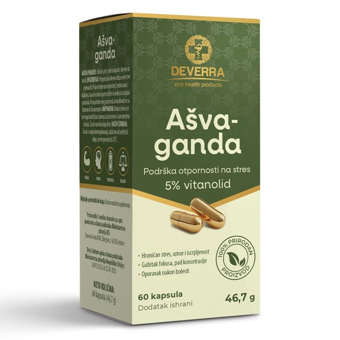 Deverra Ašvaganda, 5% Vitanolida, 60 kapsula