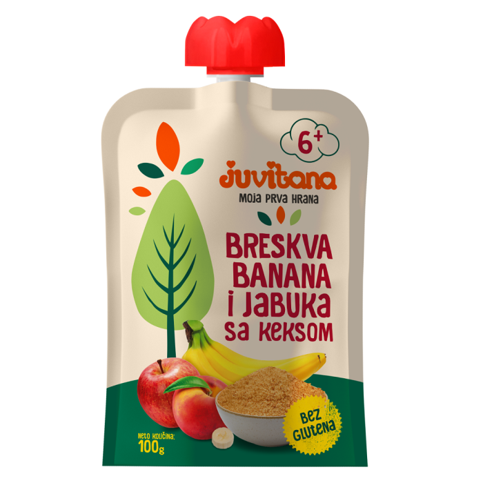 Juvitana voćna kašica breskva banana i jabuka sa keksom 100g