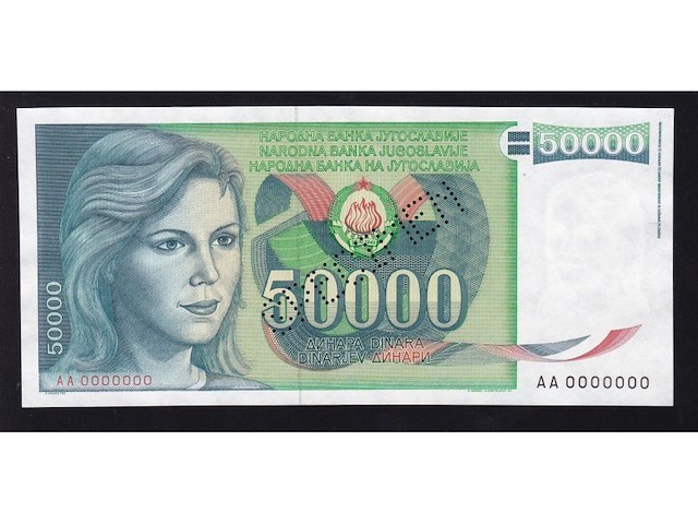 JUGOSLAVIJA -- 50000 DINARA 1988 --- XF+ - SPECIMEN --