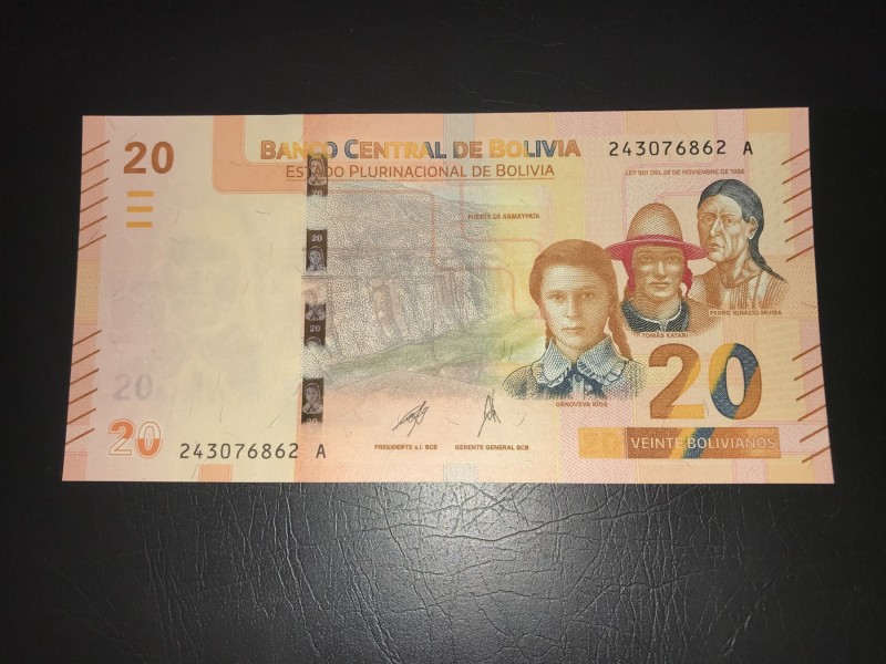 BOLIVIJA 20 BOLIVANOS. UNC.