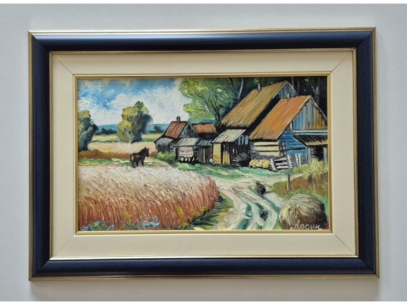 Ulje na lesonitu - Seoski kutak, prelepa slika!