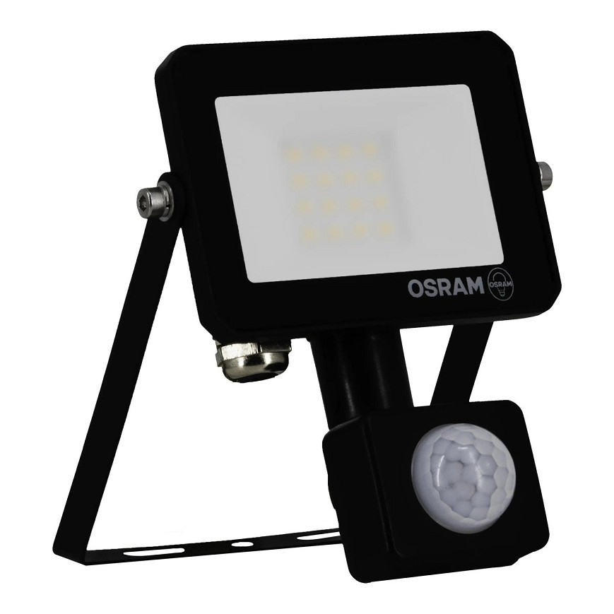 LED REFLEKTOR SA SENZOROM POKRETA 10W WW TOPLO BELA IP65 CRNI FL LUX OSRAM