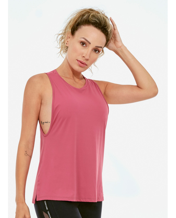 Regata Skin Fit Aberturas Laterais Cinza Rosa