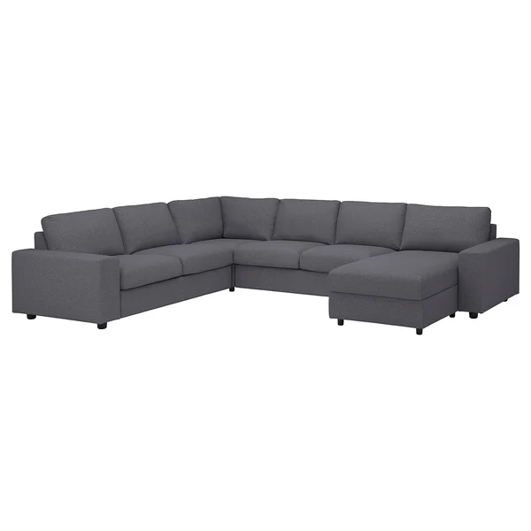 Ugaona sofa s lenjivcem, 5-sed, sa širokim rukohvatima/Gunnared zagasitosiva