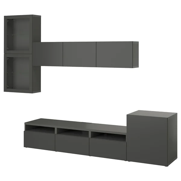 TV komb.odlaganje/staklena vrata, tamnosiva Lappviken/Sindvik tamnosiva, 300x42x211 cm