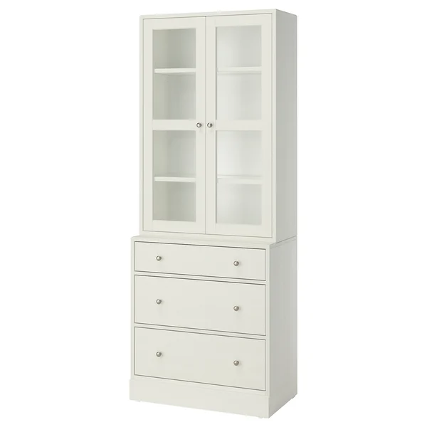 Komb.odlaganje,staklena vrata, bela, 81x47x212 cm