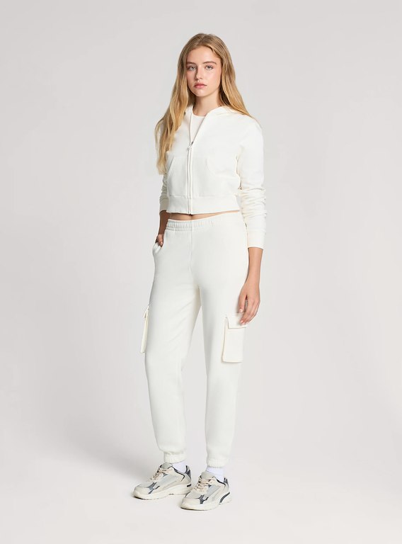 Sportske cargo pantalone sa visokim strukom Bela vuna