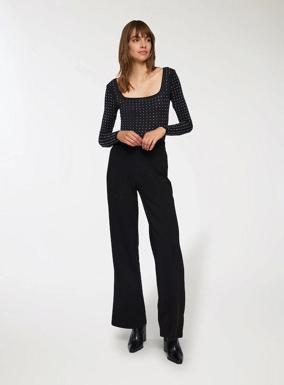Pantalone širokih nogavica sa elastičnim pojasom Crna
