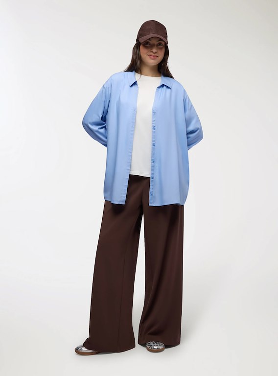 Pantalone širokih nogavica u jednobojnoj varijanti Tamnobraon