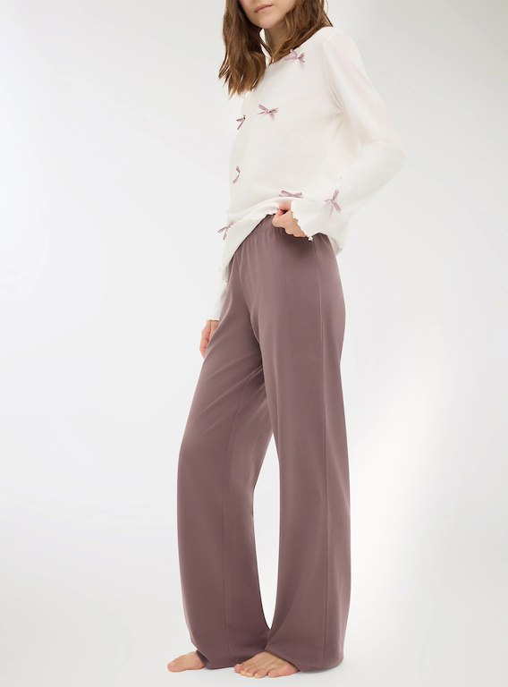 Pantalone širokih nogavica u jednobojnoj varijanti Čokolada