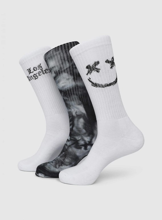 Pakovanje 3 sunđera čarapa sa printom i tie-dye dezenom Optička bela