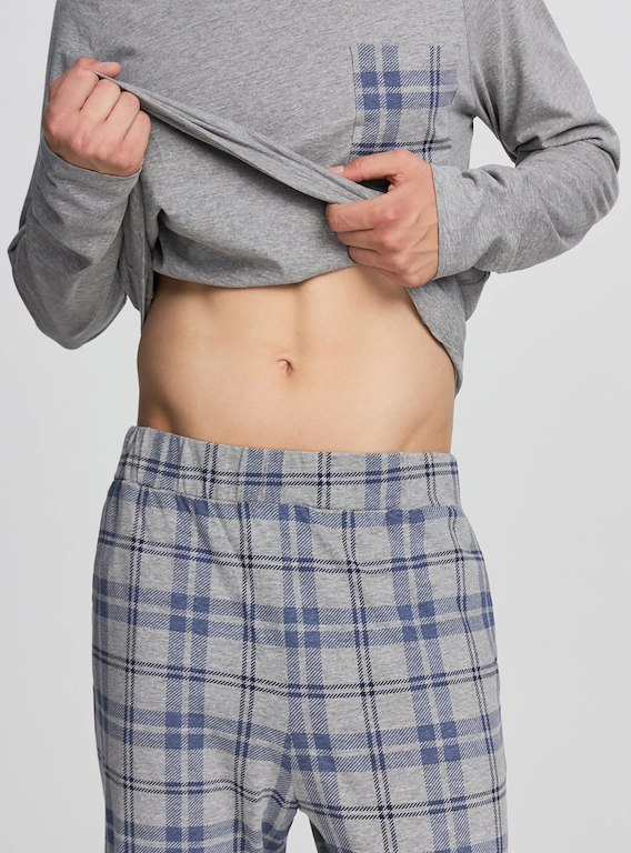 Pidžama sa majicom i pantalonama na kockice Srednje siva melanž