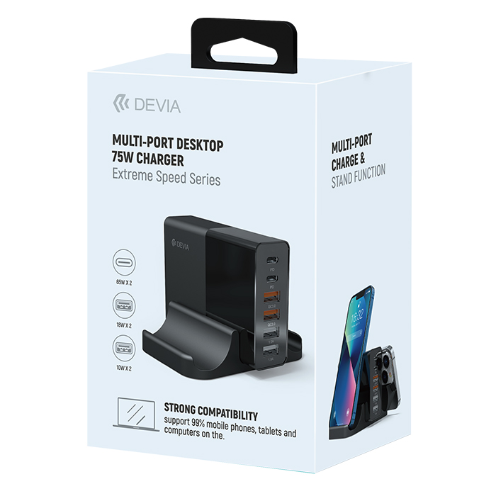 DEVIA EXTREME SPEED SERIES MULTI-PORT DESKTOP CHARGER(EU,75W) CRNA