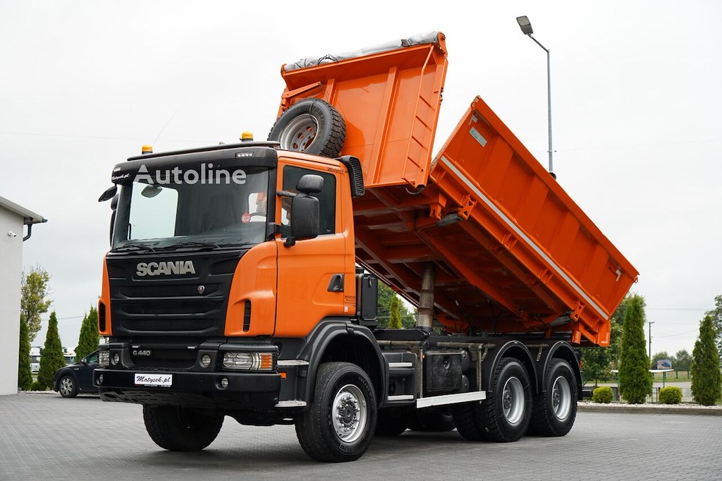 Scania G 440 / 6x6 / WYWROTKA TRZY-STRONNA / 2X HYDROBURTA / BOARDMATIC kiper